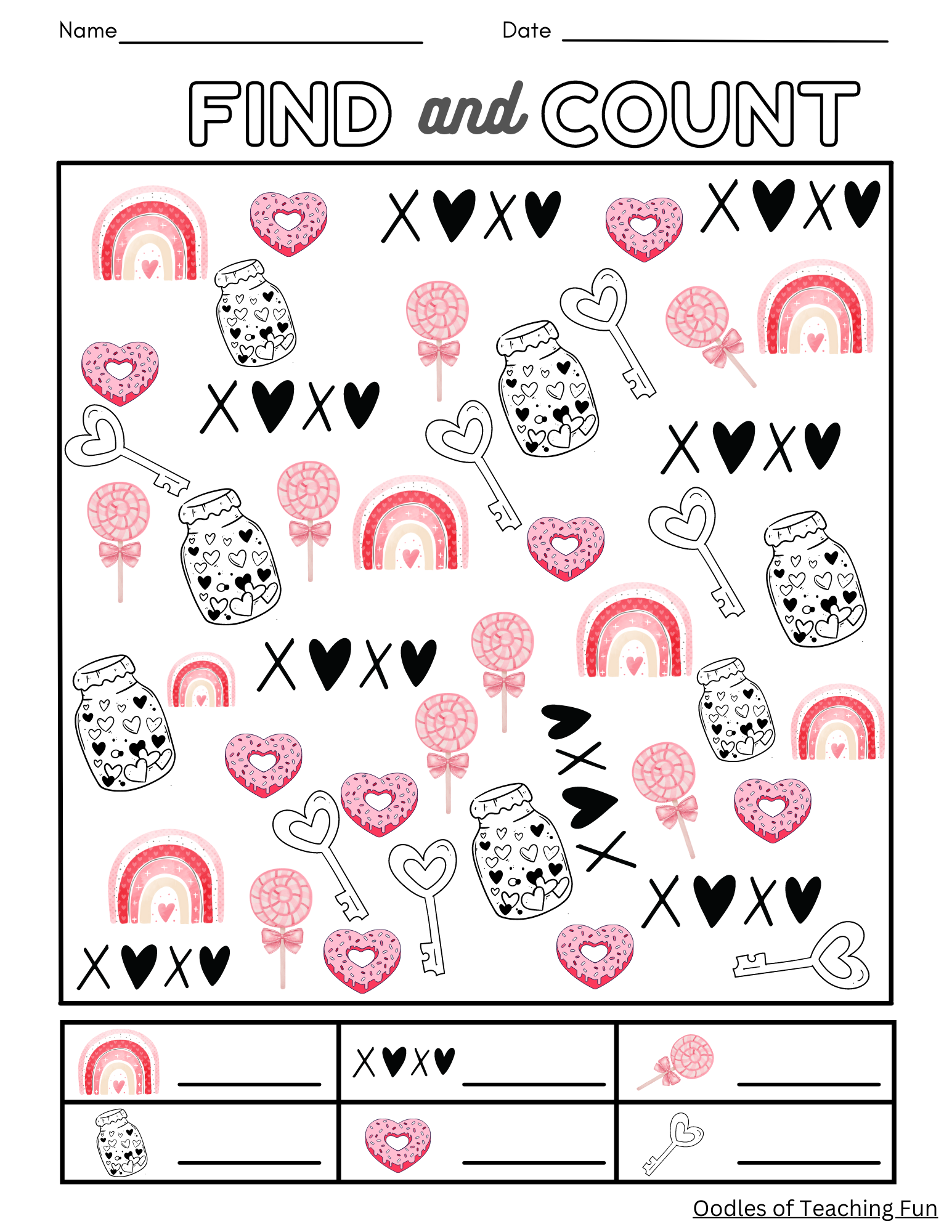 Valentine Find and Count Printable - Oodles of Teaching Fun